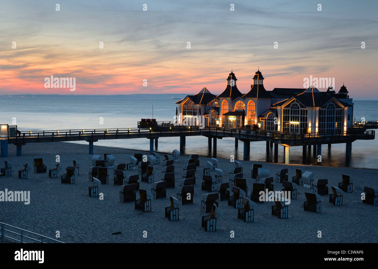 Pier of Sellin on German island of Rugen, Baltic Coast, at night Stock ...
