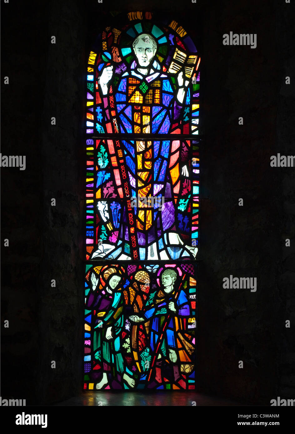 Stained glass window in St Illtyd's church, Caldey Island. Priory ...