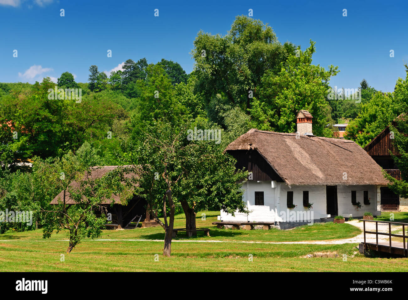 Idyllic village scene in Croatian countryside. Kumrovec historic ...