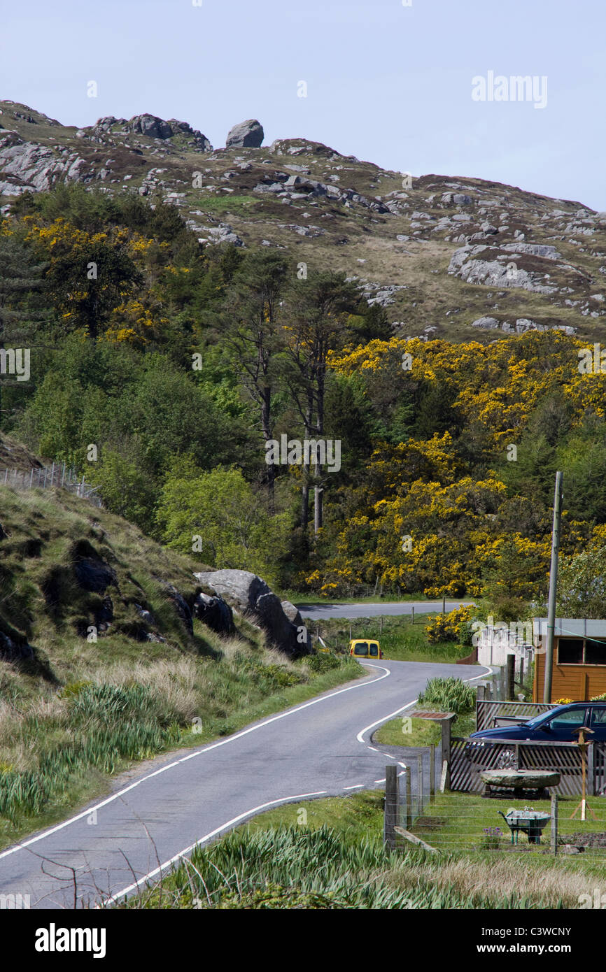eractic boulder on hillside isle of barra scotland Stock Photo - Alamy