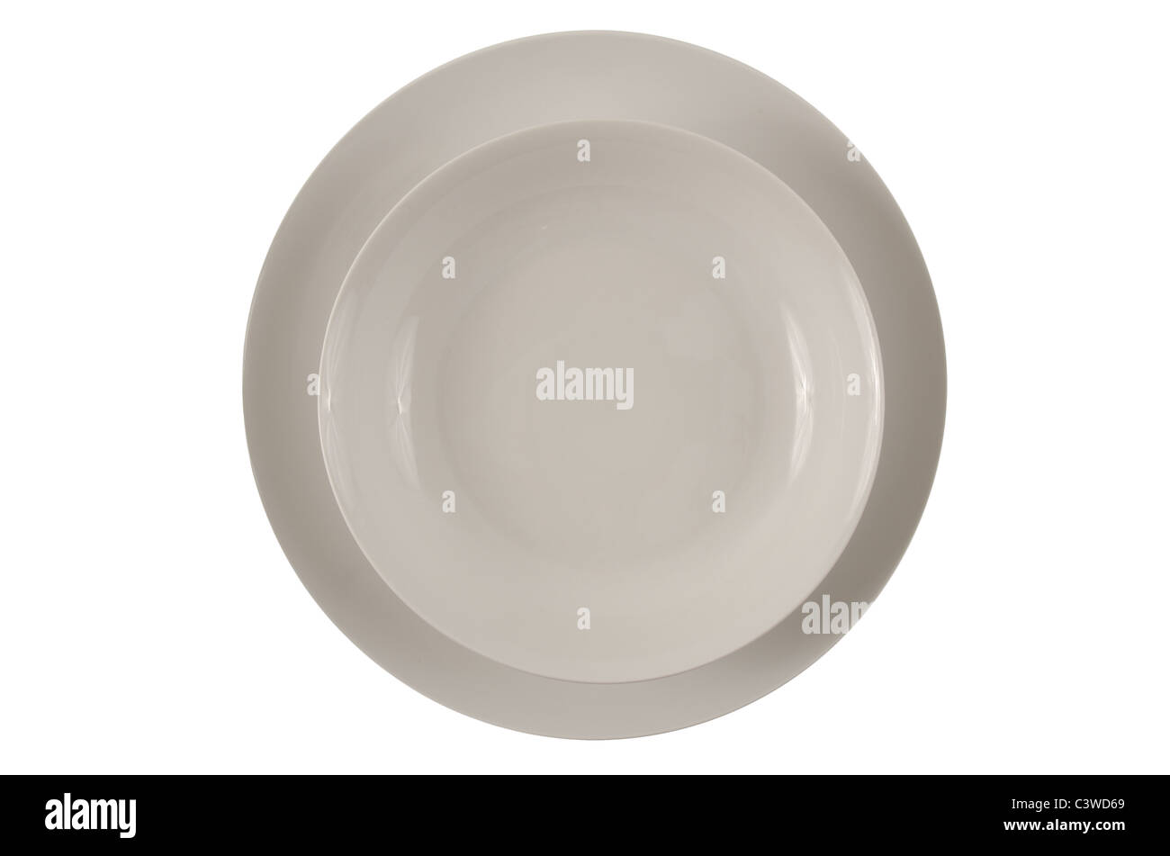 Round white plates isolated on white background Stock Photo - Alamy