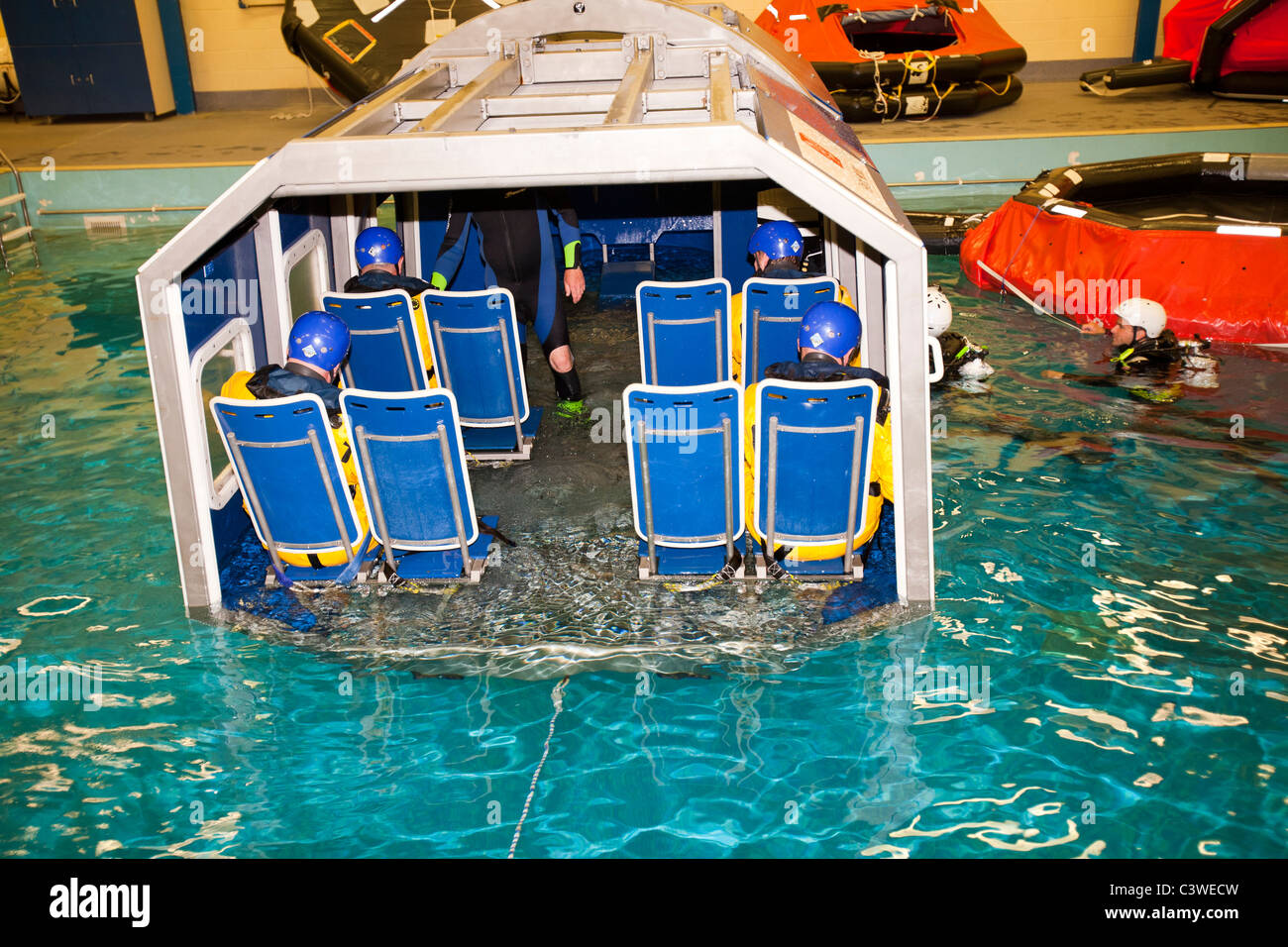 Workers in the offshore industry practice helicopter ditching ...