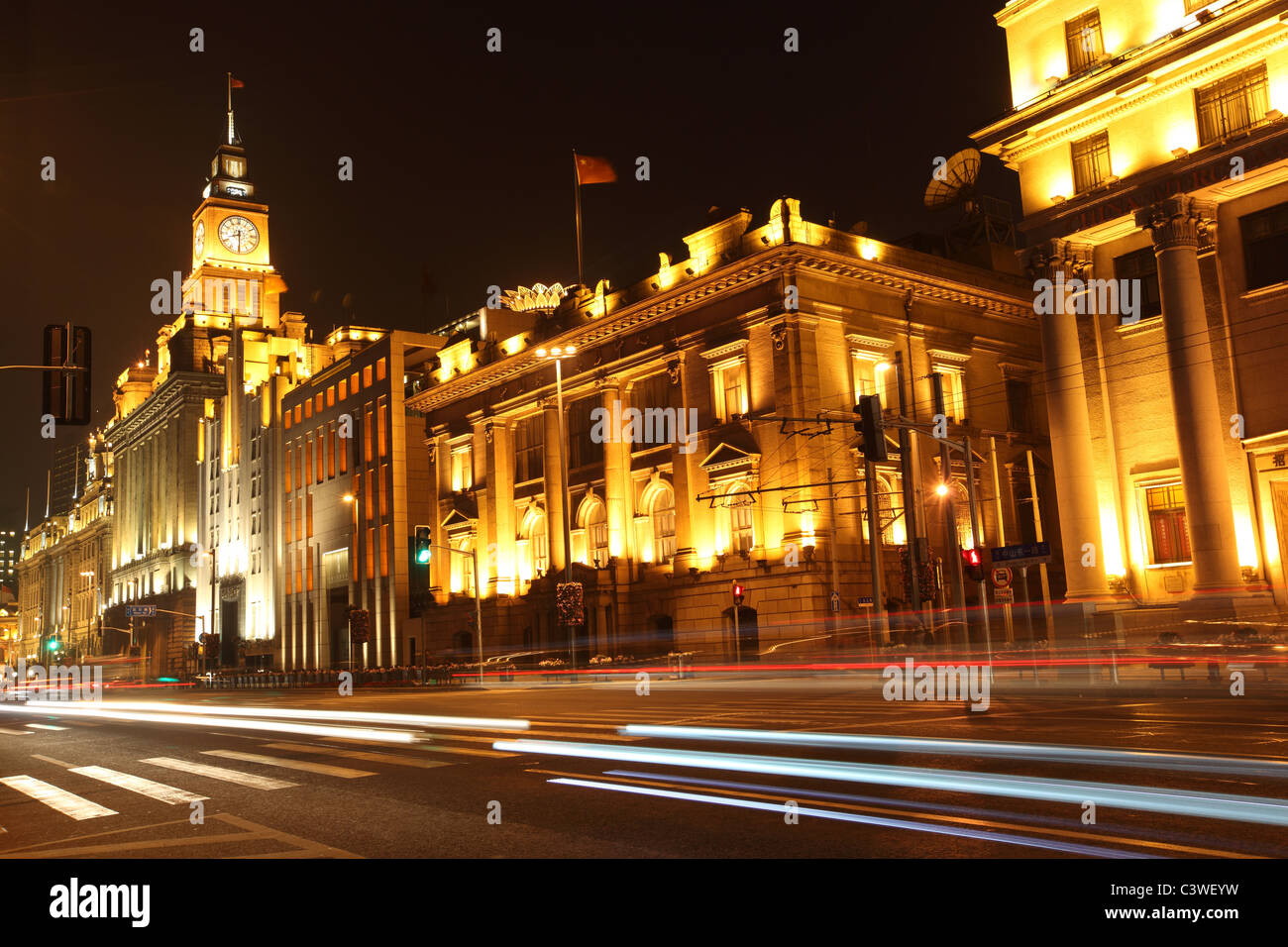 Night view of the bund, old part of Shanghai Stock Photo - Alamy