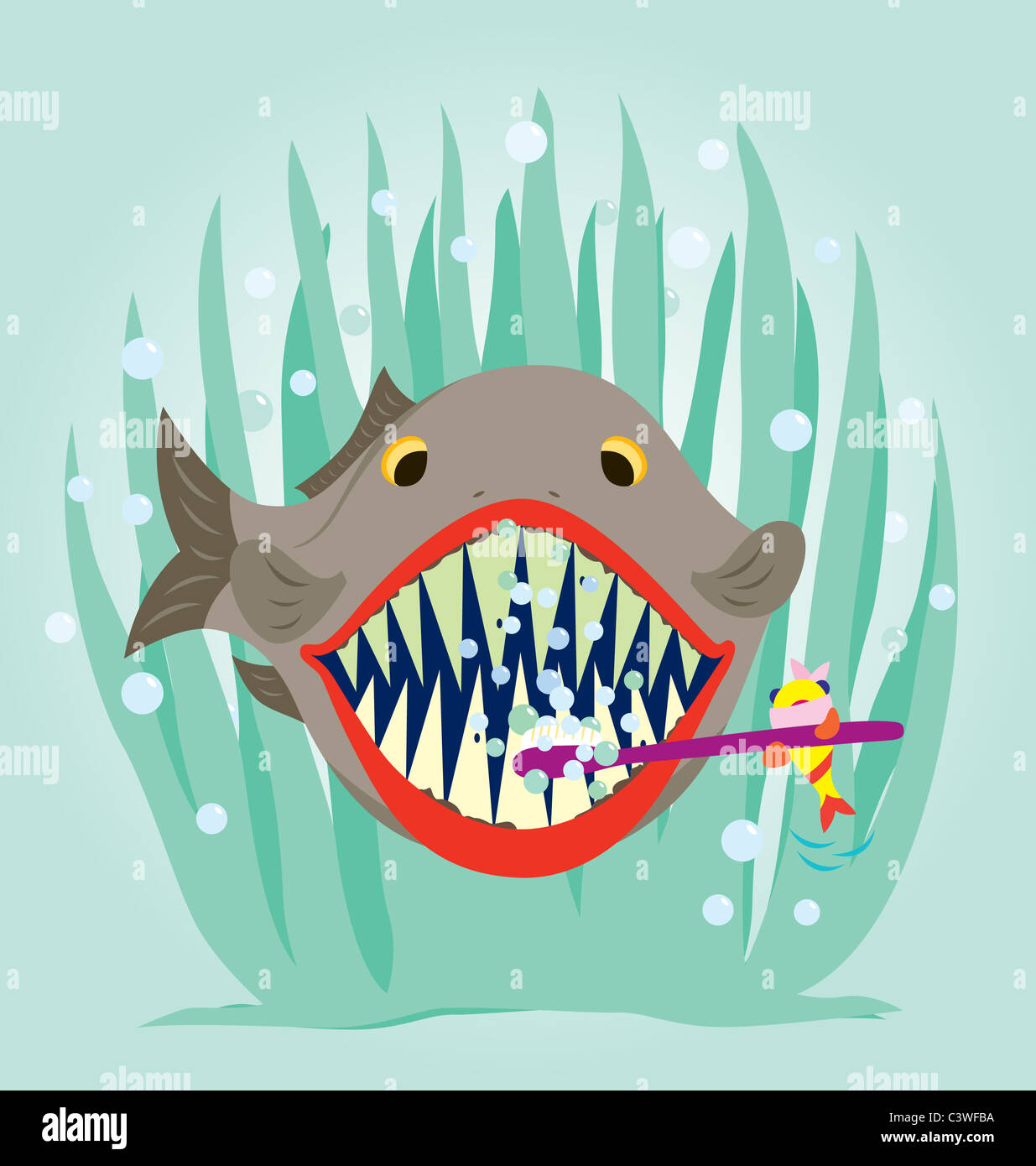 A small fish is cleaning a big fish teeth Stock Photo - Alamy