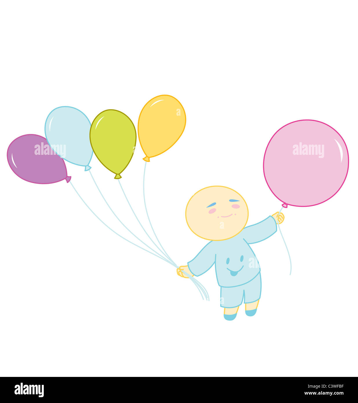A cute character named Michael, holding four small balloons and one big ...