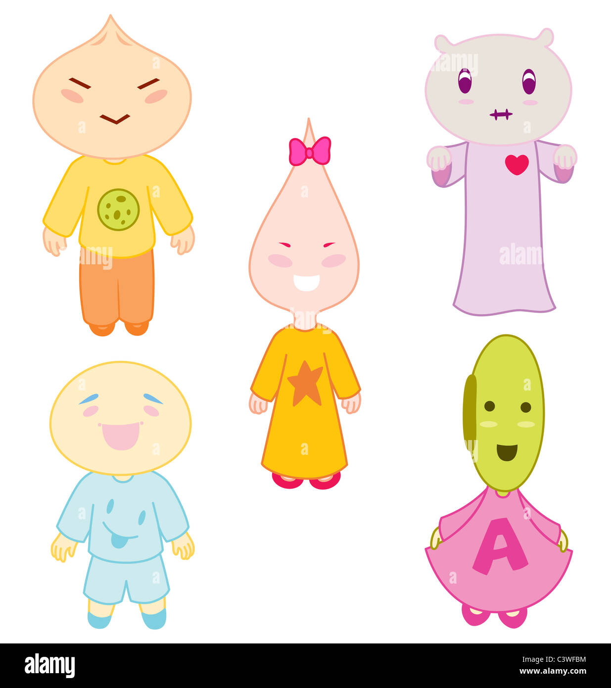 Five cute character with their own special expression Stock Photo - Alamy