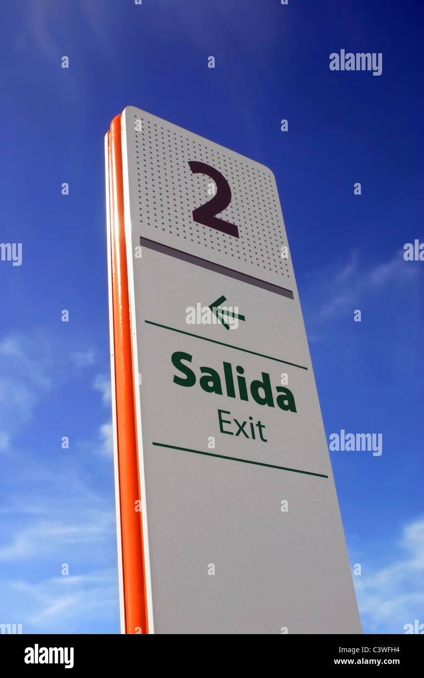 plastic exit signpost with number two and green arrow Stock Photo - Alamy