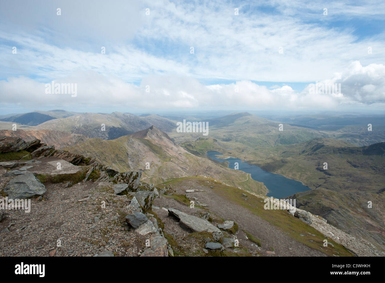 A view from the summit of Mount Snowdon the highest mountain in Wales ...