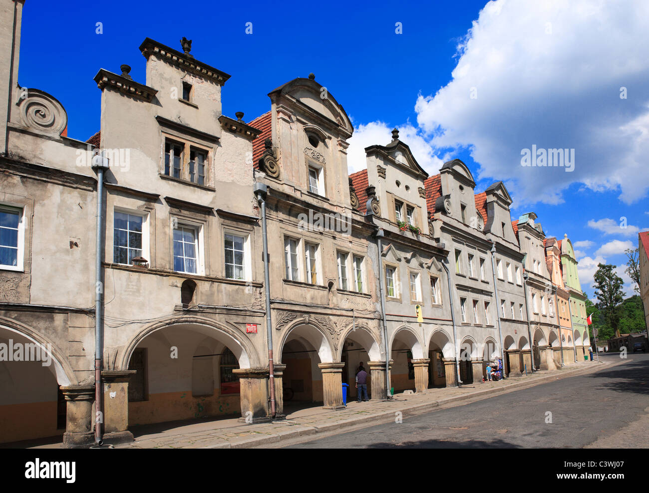 facades and arcades in town center. Chelmsko slaskie former german ...