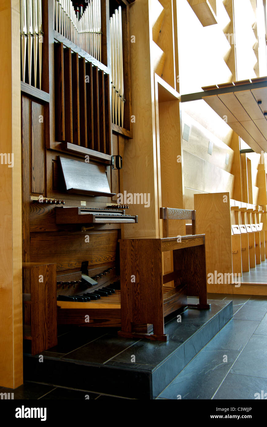 Pipe organ in chapel at L'Abbaye Val Notre-Dame trappist monk monastery ...