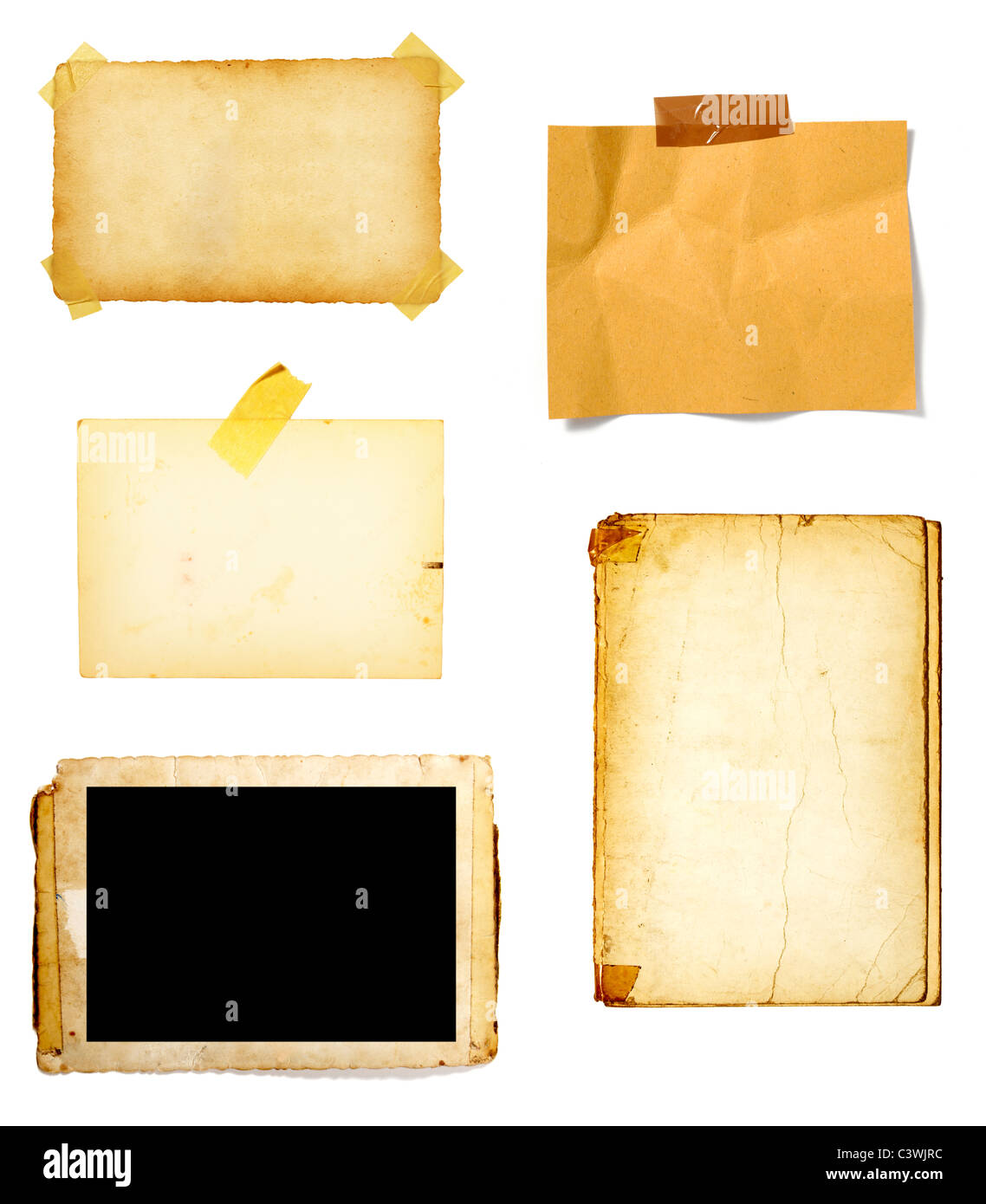 collection of various note papers on white background. each one is shot ...