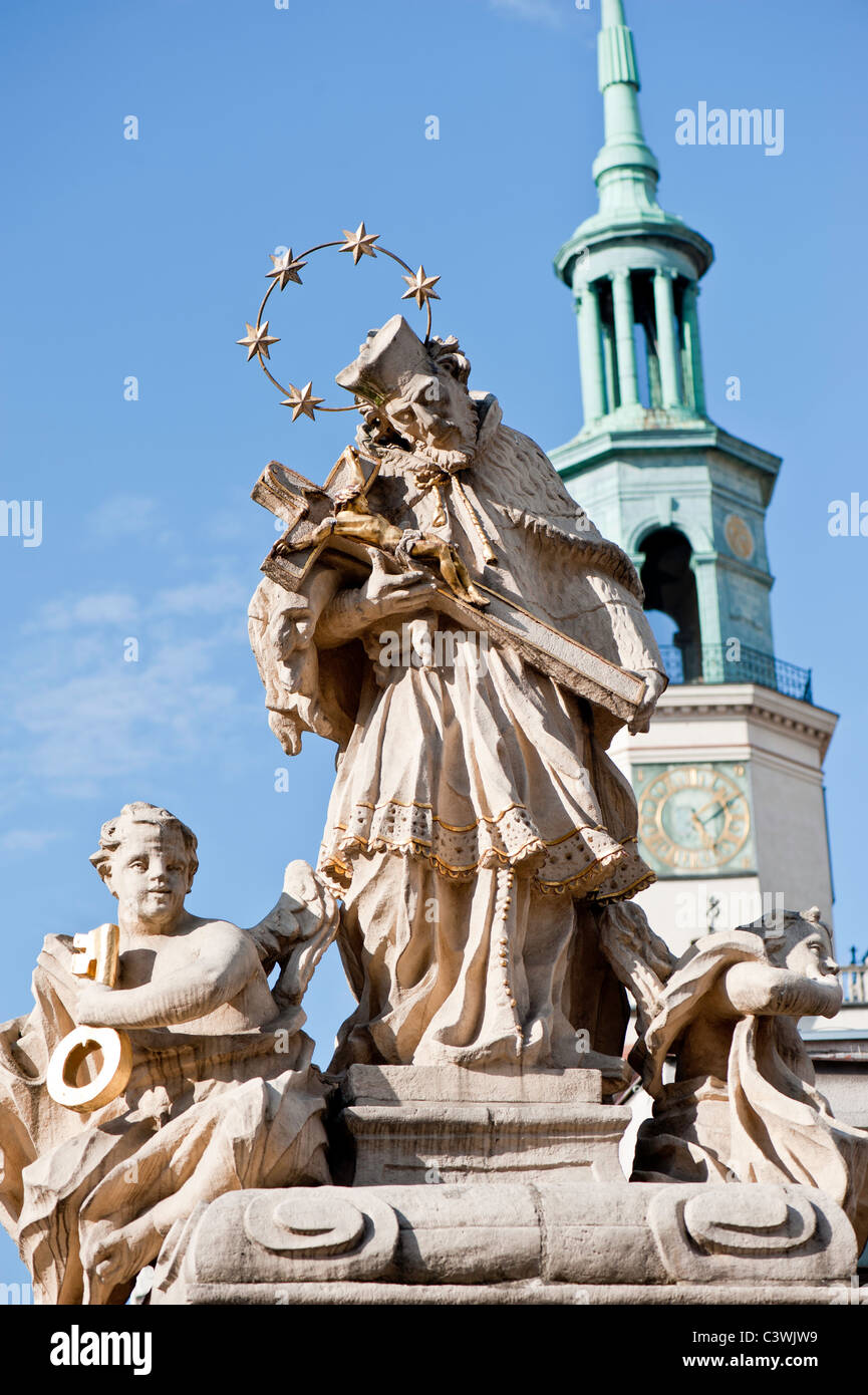 Statue of St John, Stary Rynek, Poznan, Wielkopolska, Poland Stock ...