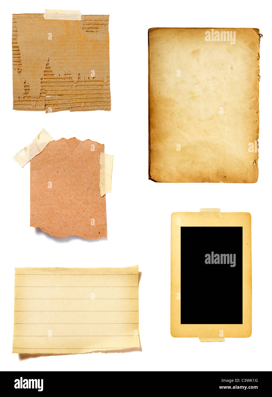 collection of various note papers on white background. each one is shot ...