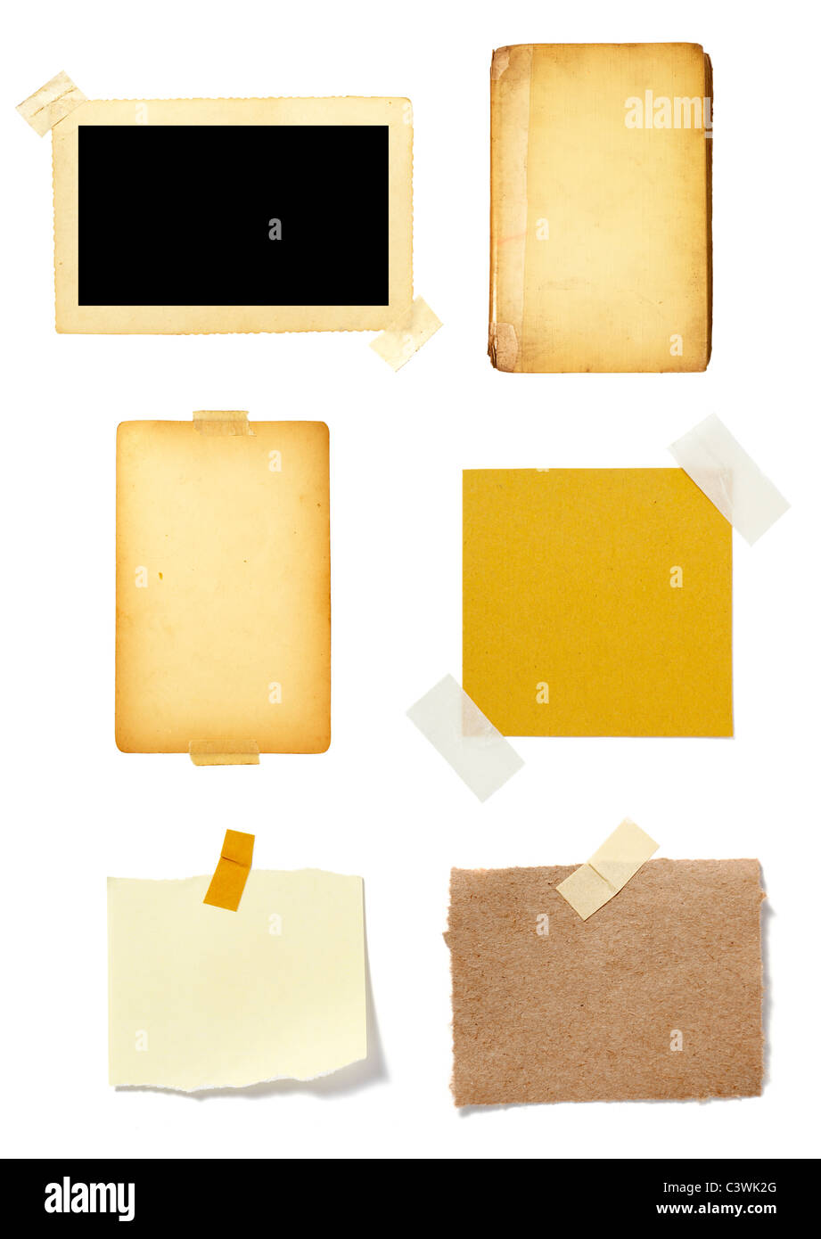 collection of various note papers on white background. each one is shot ...