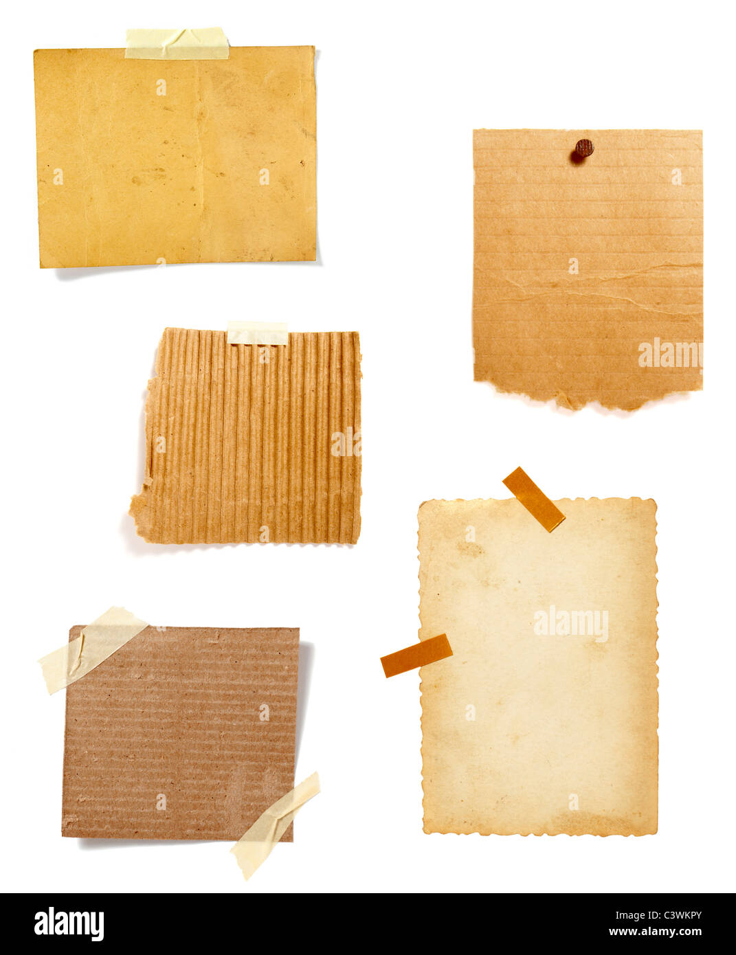 collection of various note papers on white background. each one is shot ...