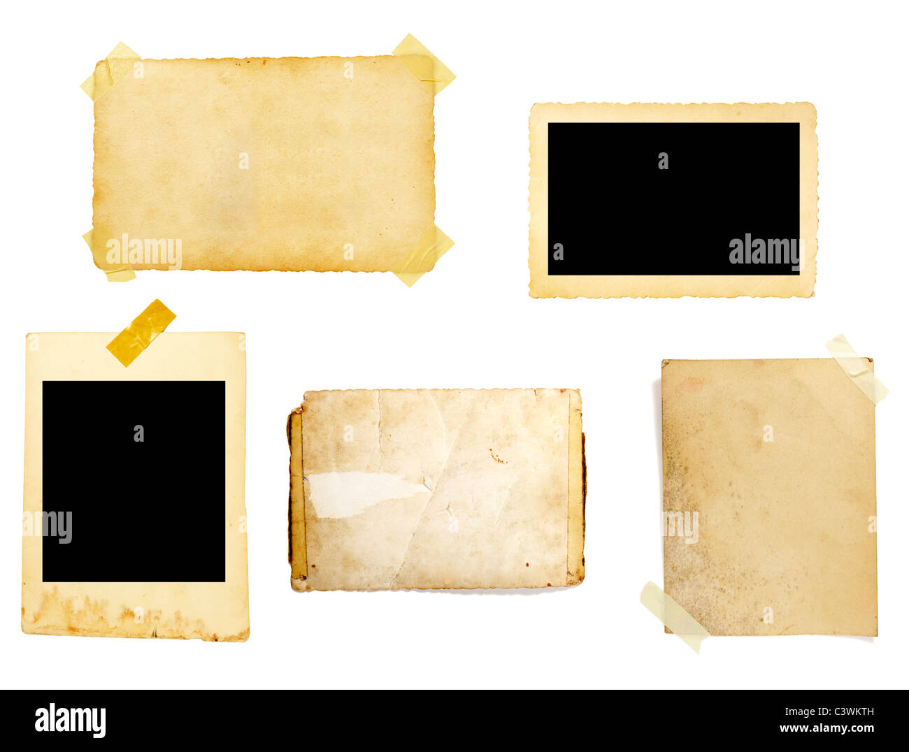 collection of various note papers on white background. each one is shot ...