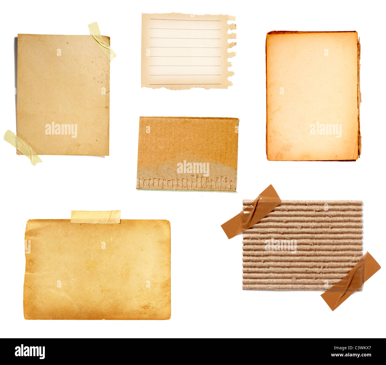 collection of various note papers on white background. each one is shot ...