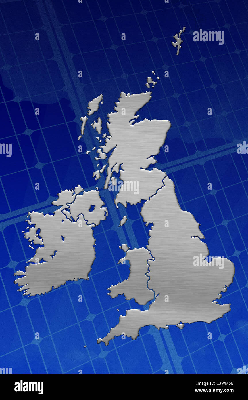 United Kingdom map over solar panel Stock Photo - Alamy