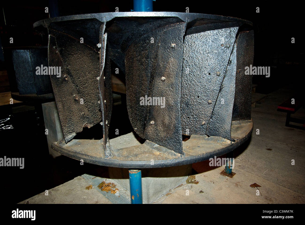 Water turbine wheel from restored textile mill on banks of Riviere-des ...