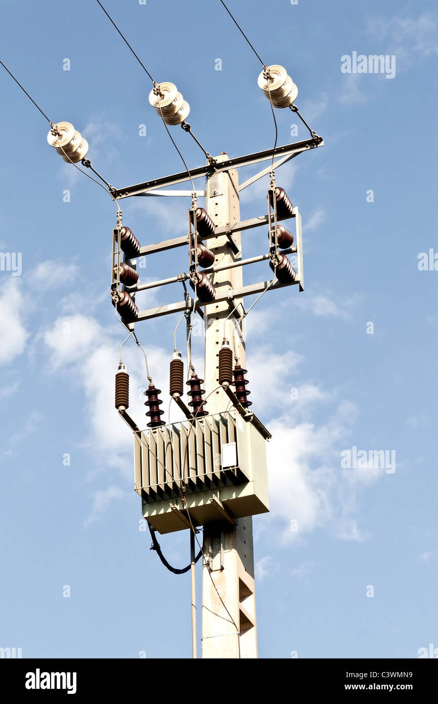 Medium Voltage Pole with Transformer, in Portugal Stock Photo - Alamy