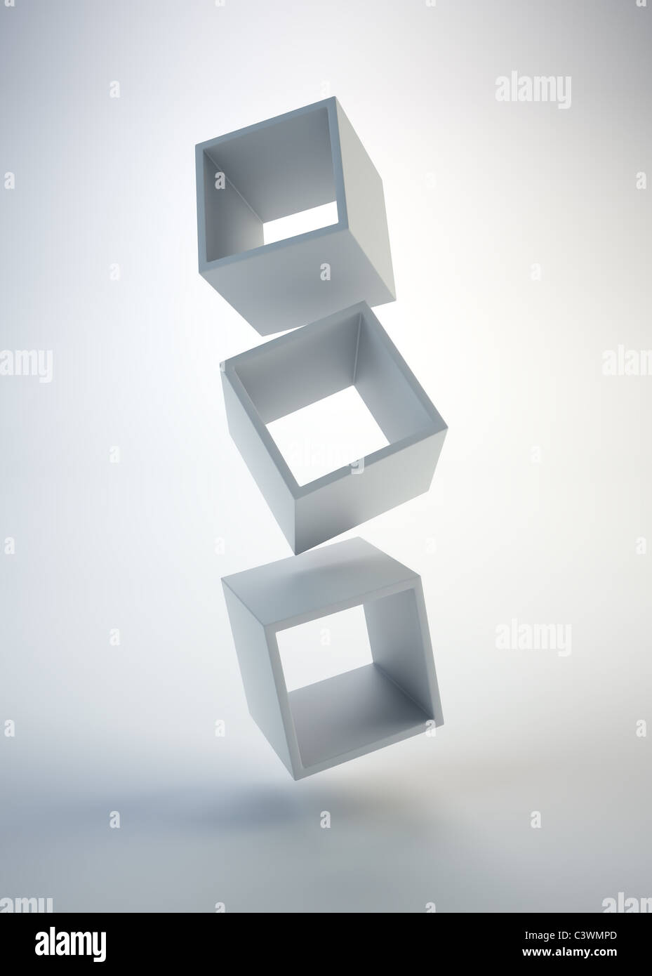 Three empty floating boxes - Abstract composition Stock Photo - Alamy