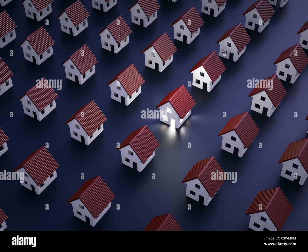 One lit house at night Stock Photo - Alamy
