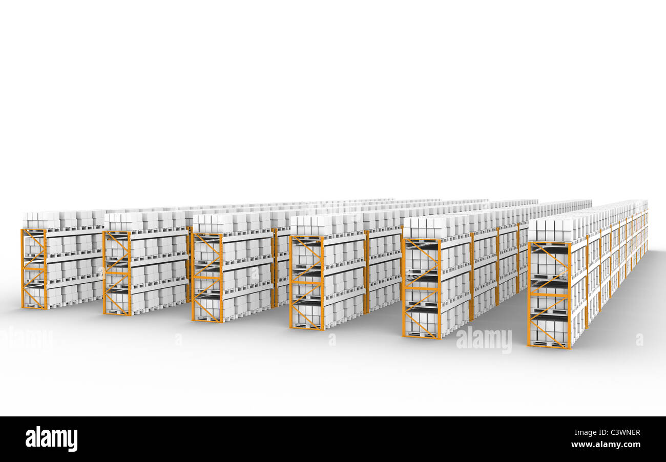 Rack x 60. Row of shelves. Side view.With shadows. Part of Warehouse ...