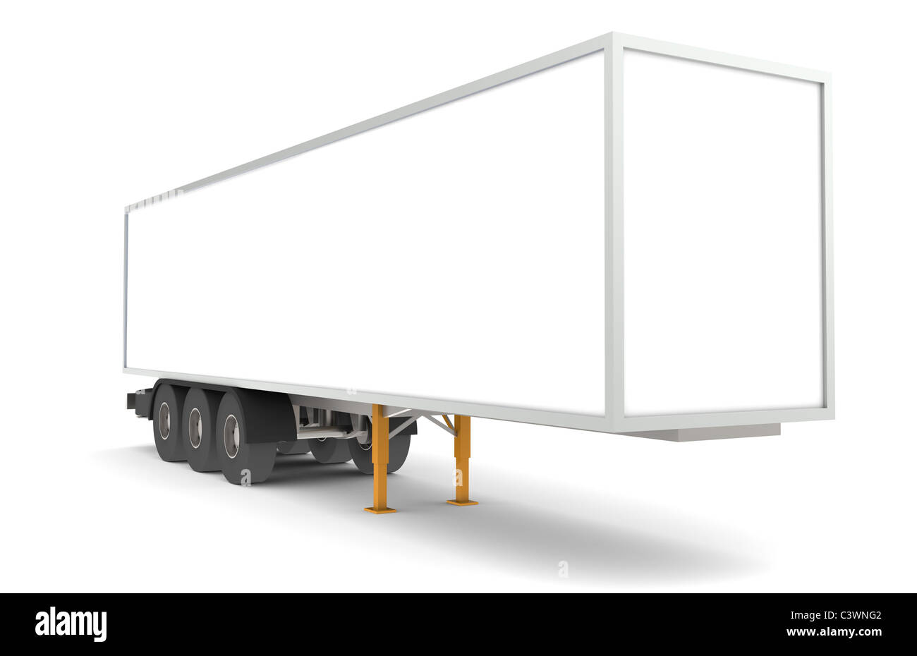 Trailer. Perspective view of a Trailer. Copy space. Part of warehouse ...