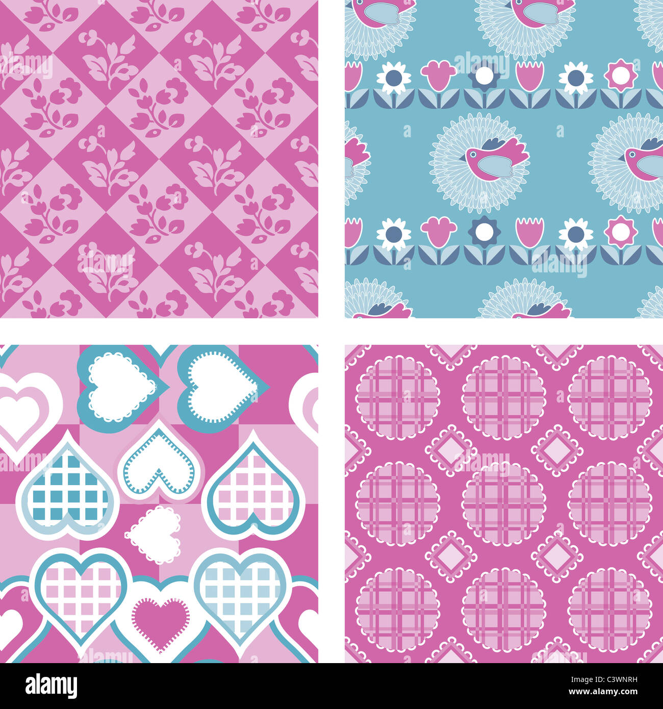 Set of 4 Patchwork Quilt Fabric Patterns Stock Photo - Alamy