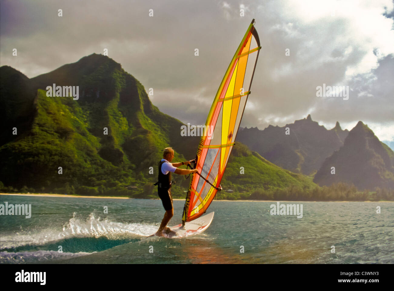 Windsurfing & Sailboarding action, Hawaii Stock Photo - Alamy