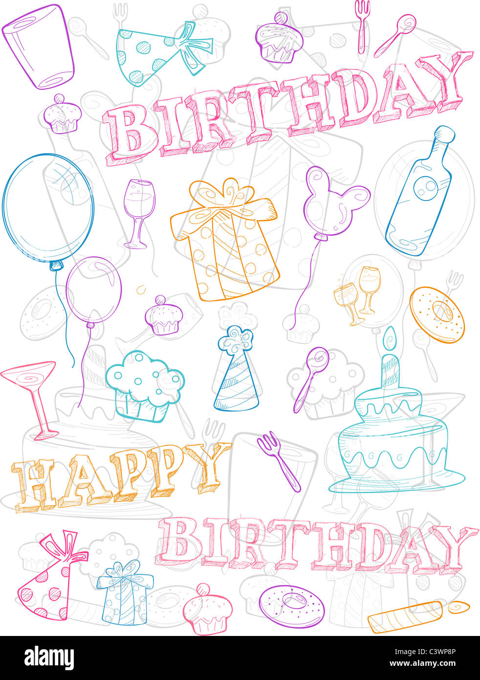 Background Illustration of Birthday Related Items Stock Photo - Alamy