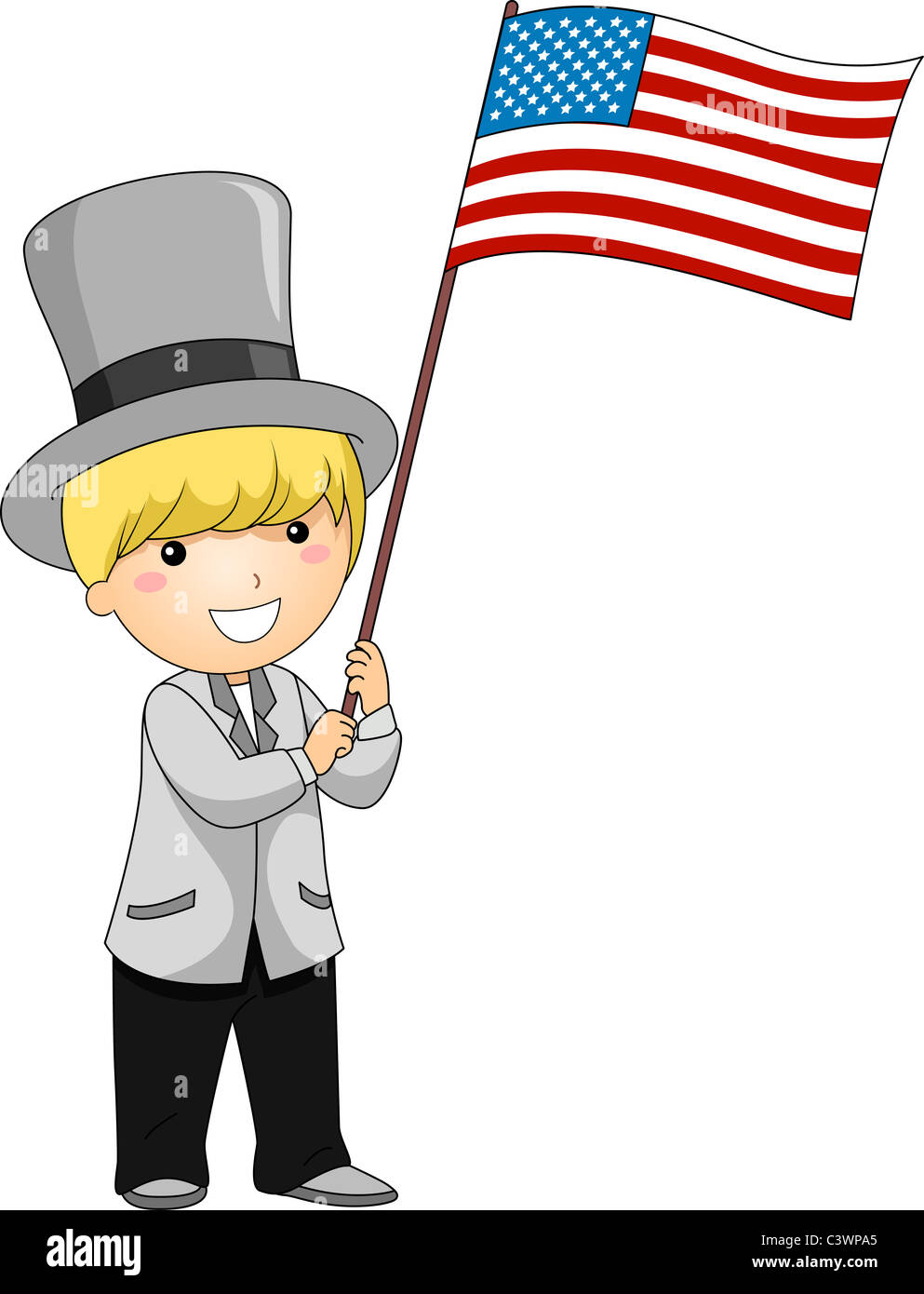 Illustration of a Kid Waving a US Flag Stock Photo - Alamy