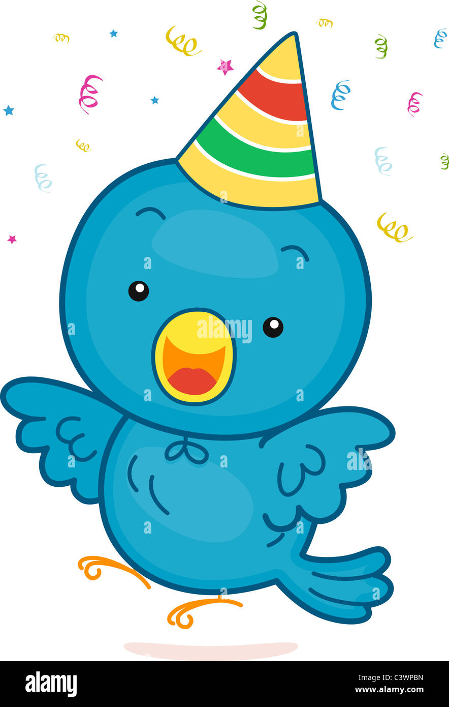 Illustration of a Bird Wearing a Party Hat Stock Photo - Alamy