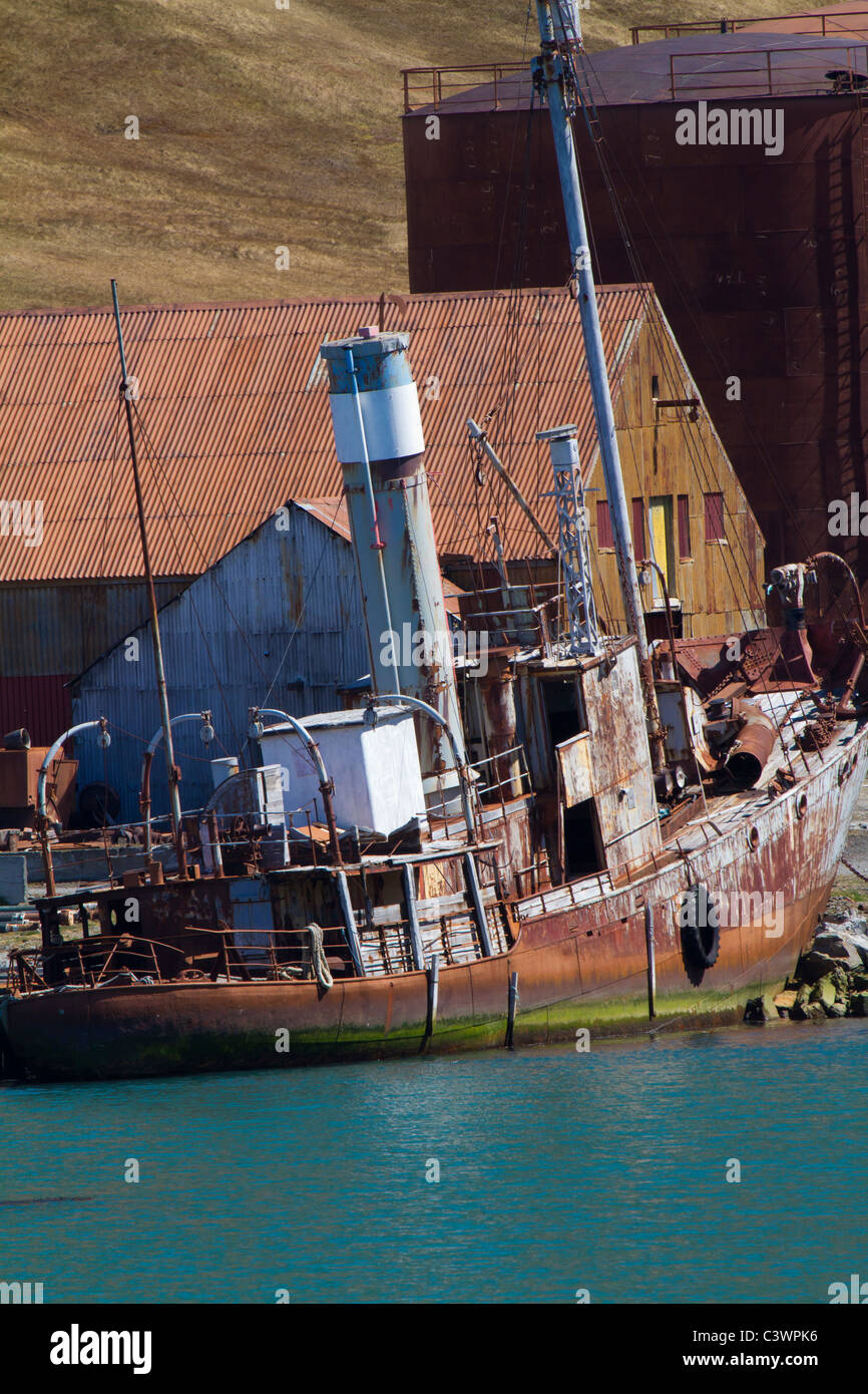 The beached wreck of the Petrel, Grytviken, South Georgia Island Stock ...