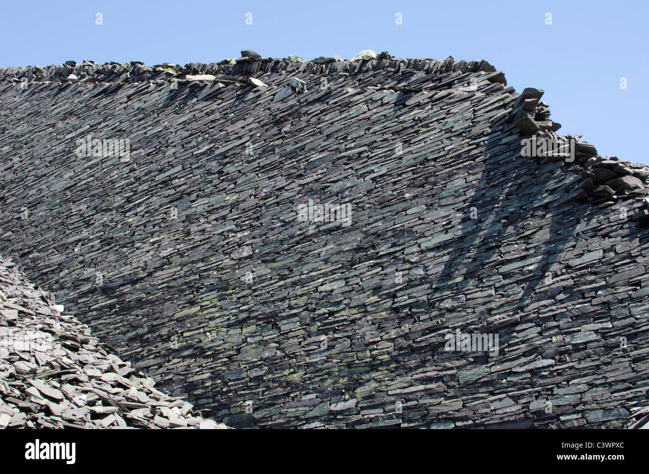 Wall of slates at the Dinorwig slate mine, Snowdonia, North Wales, UK ...