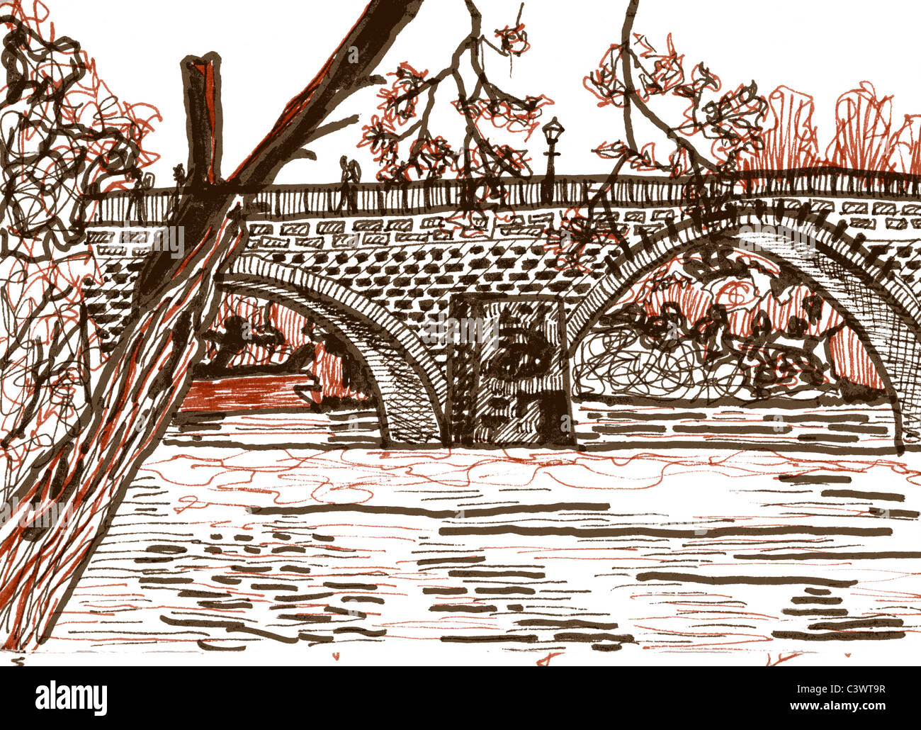 Rough ink drawing of a bridge in Portugal Stock Photo - Alamy