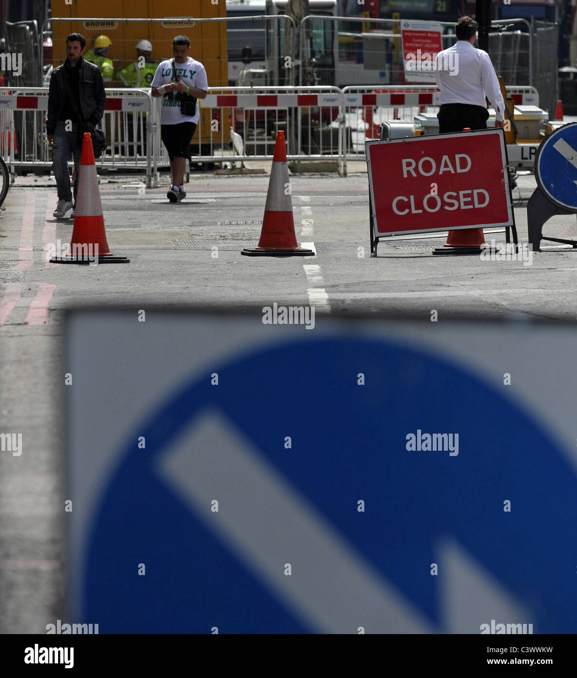 Signs for roadworks in Borough High Street, London Stock Photo - Alamy