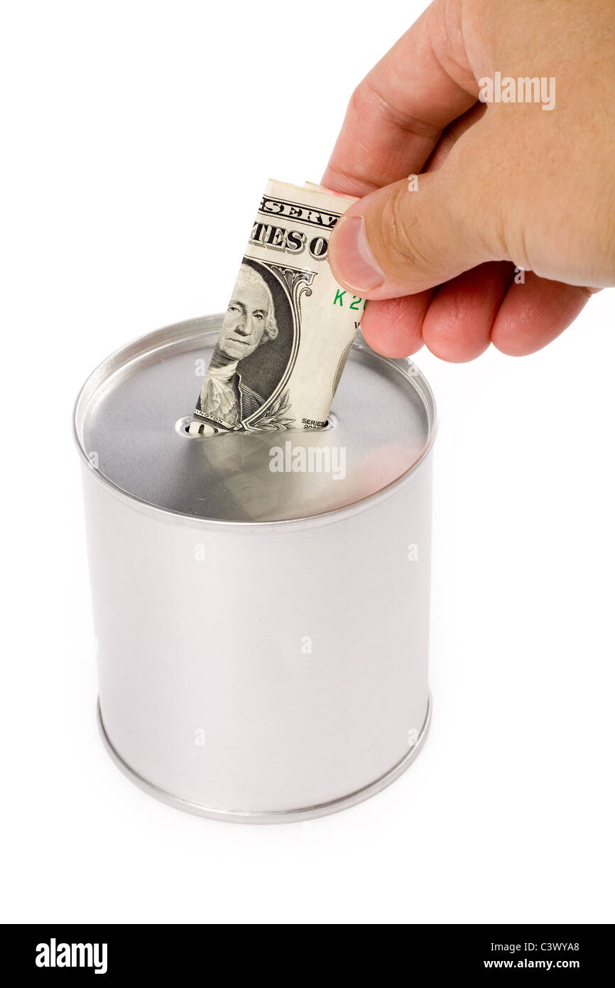 Coin donation tin box hi-res stock photography and images - Alamy