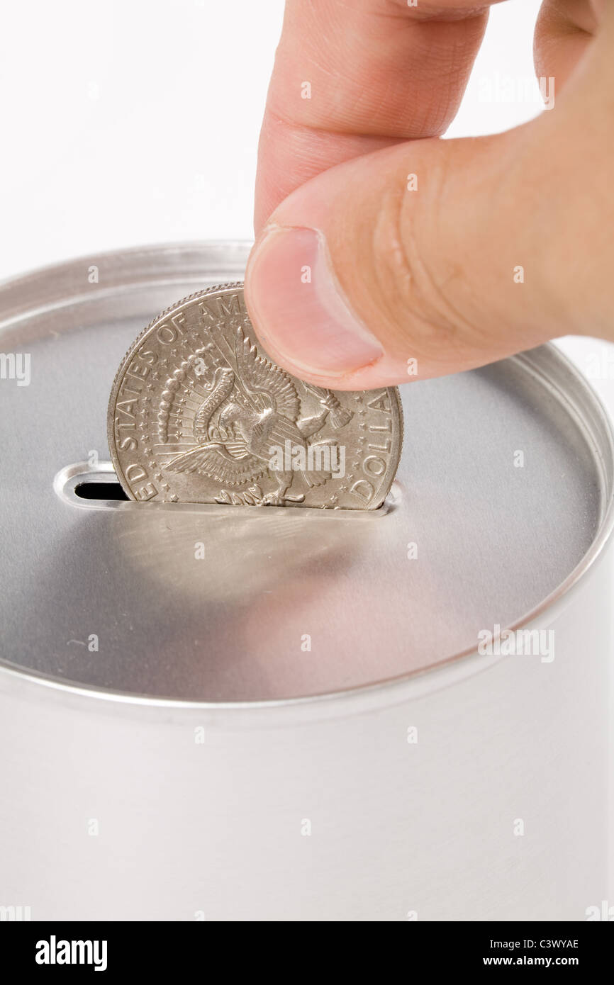 Coin donation tin box hi-res stock photography and images - Alamy