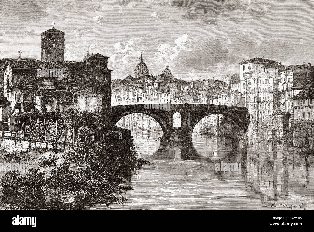 The Pons Fabricius, or Ponte dei Quattro Capi, and Tiber Island, Rome ...