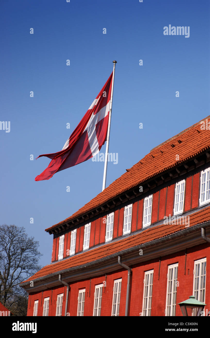 Danish flag on barracks building, Kastellet fort, Copenhagen, Denmark ...