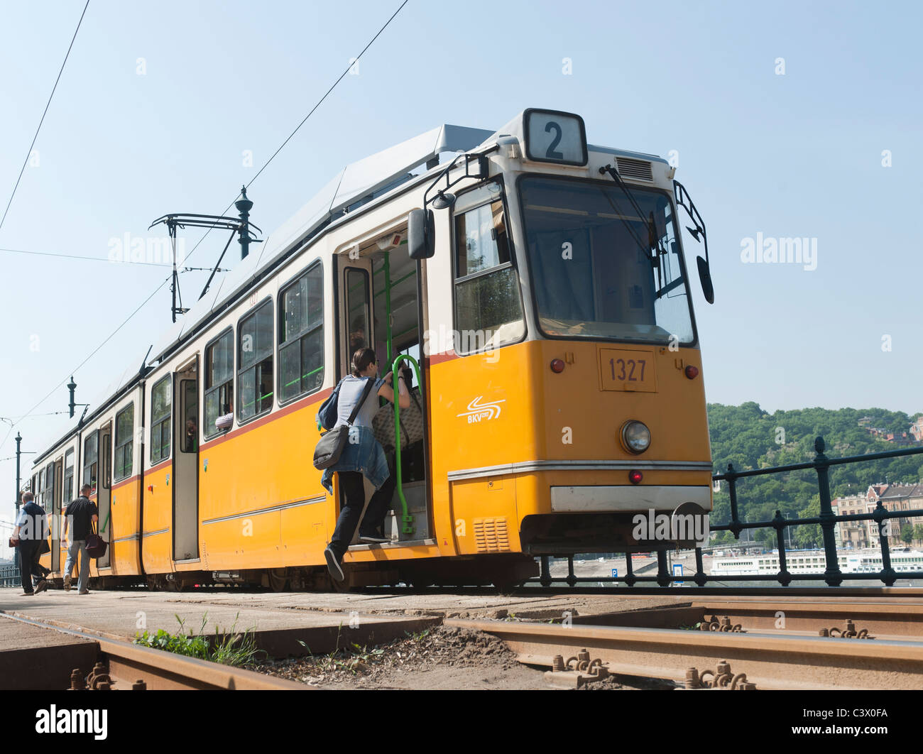 The yellow Budapest trams Stock Photo - Alamy