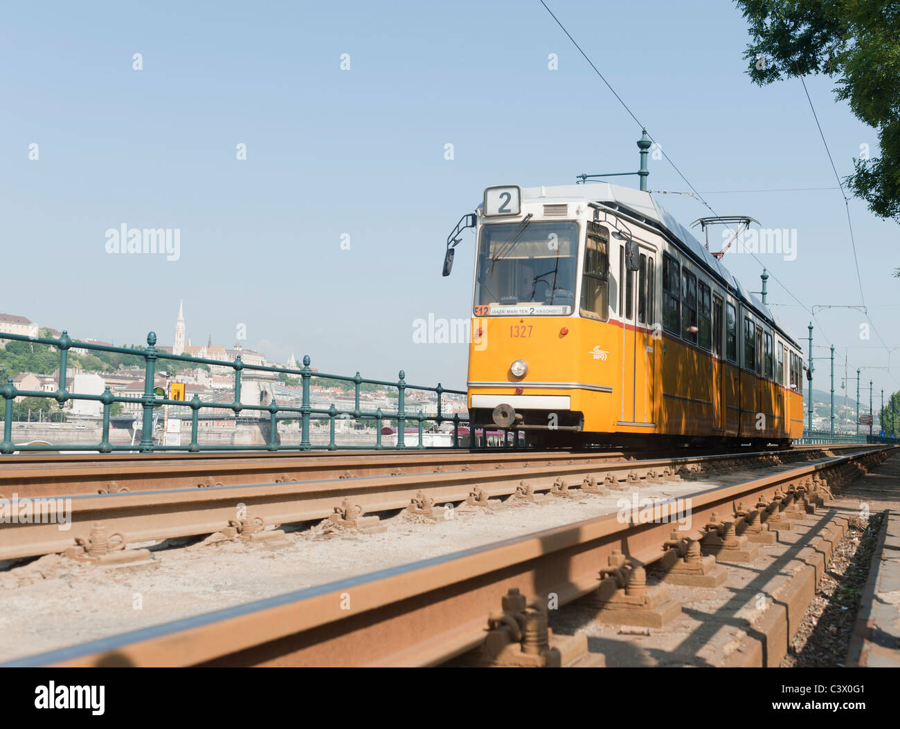 The yellow Budapest trams Stock Photo - Alamy