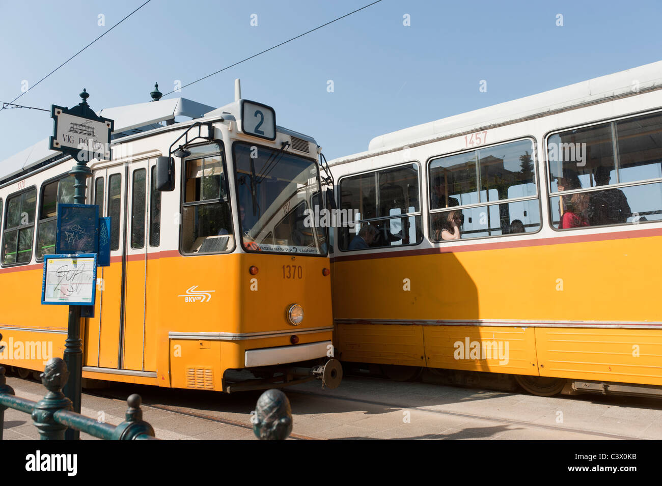 The yellow Budapest trams Stock Photo - Alamy