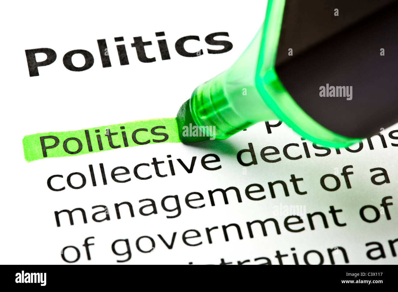 The word 'Politics' highlighted in green with felt tip pen Stock Photo ...