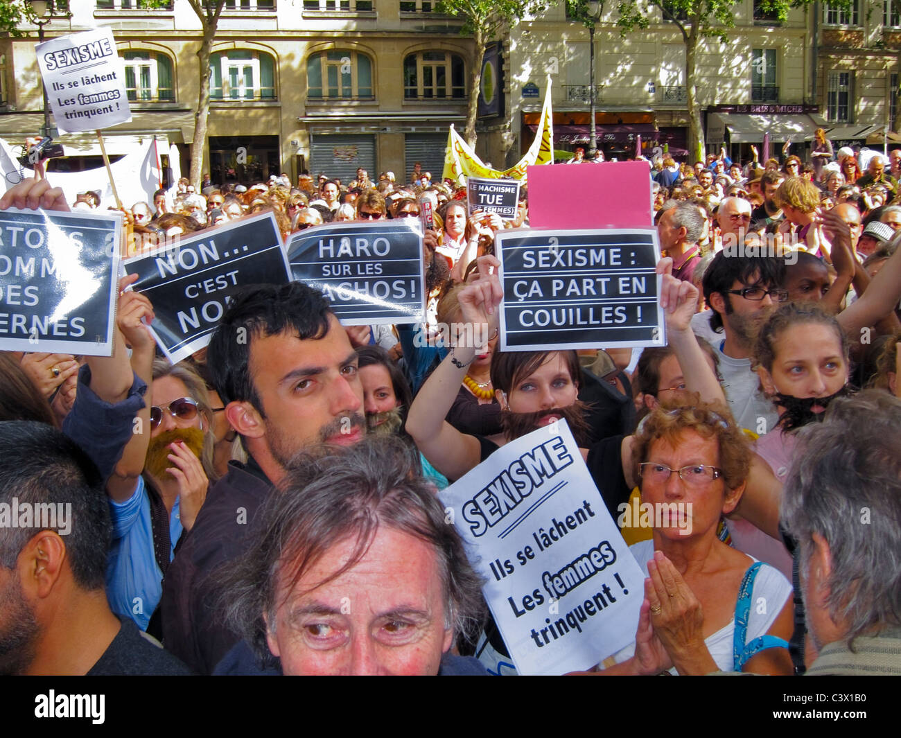 Paris, France, High Angle, Crowd Scene at Feminist Demonstration ...