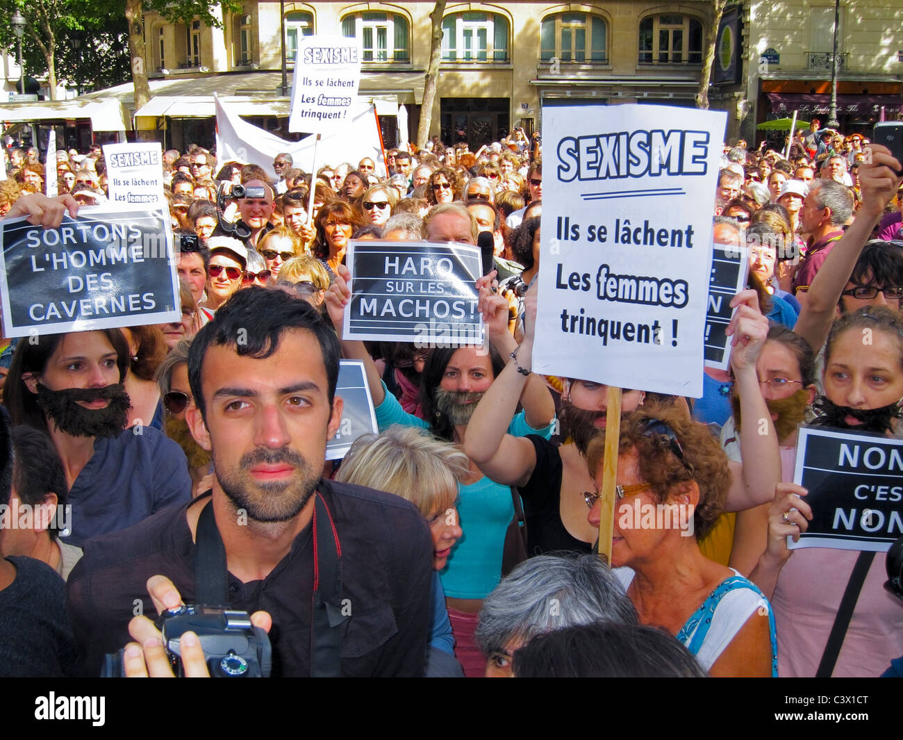 Paris, France, Crowd at Feminist Protest Demonstration, Against Media ...