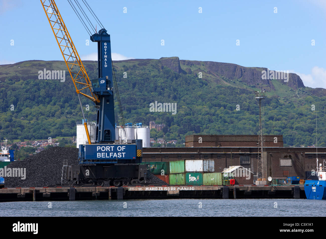 port of belfast river lagan and belfast lough with cave hill in the ...