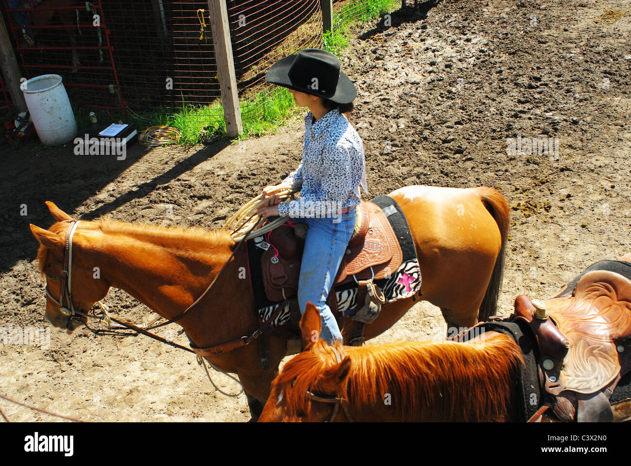 Teenage rodeo competitors assemble outside of arena Stock Photo - Alamy