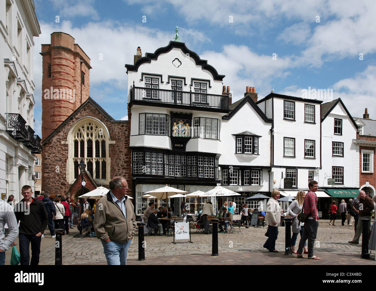 Exeter - View of Cathedral Close showing Mol's House (1596 Stock Photo ...